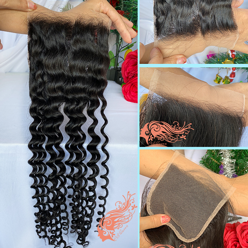 Csqueen Raw Bounce Curly 3 Bundles with 5*5 Transparent lace Closure ...